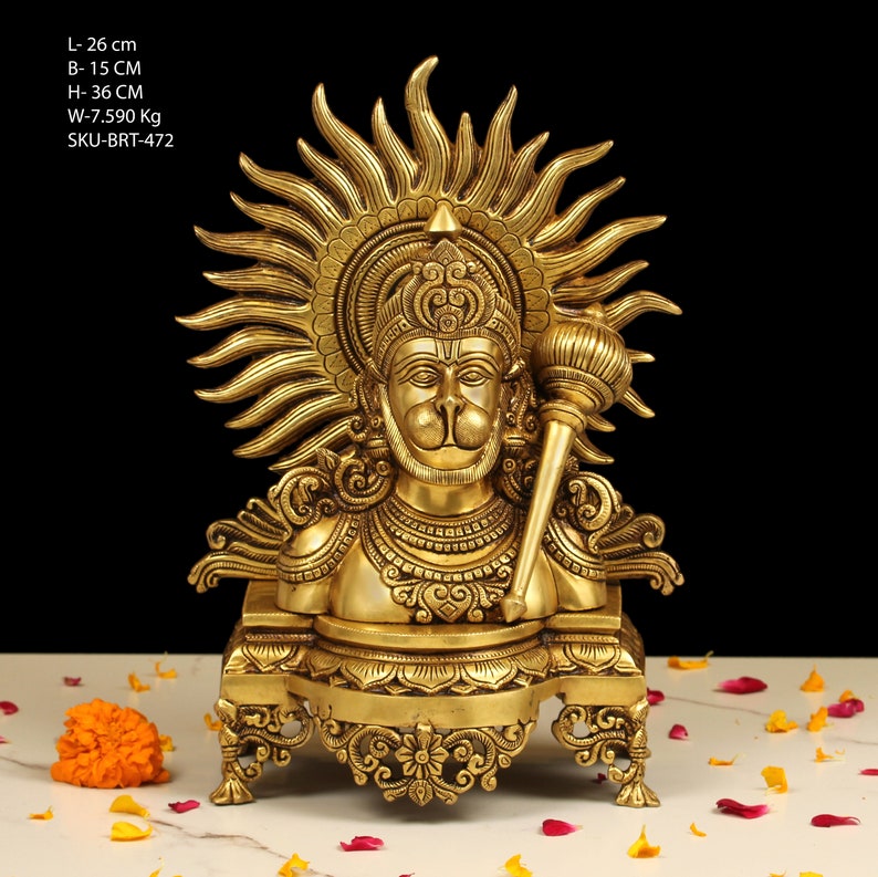 Brass Hanuman Statue Religious Hindu Statue With Gada Indian - Etsy