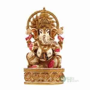 Lord Ganesha Statue Sitting, Gold Painted Sculpture, Hindu God Figurine ...