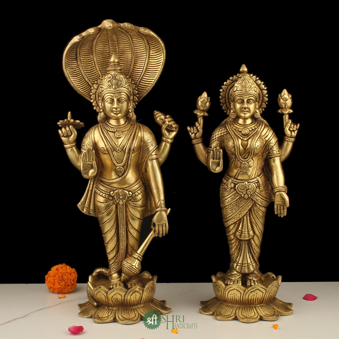 Brass Vishnu Lakshmi Statue Brass Lord Vishnu Goddess Laxmi Sculpture ...