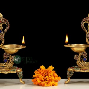 Brass Deepak With Stonework 20 Cm Brass Oil Lamp Stand With Bell Brass ...