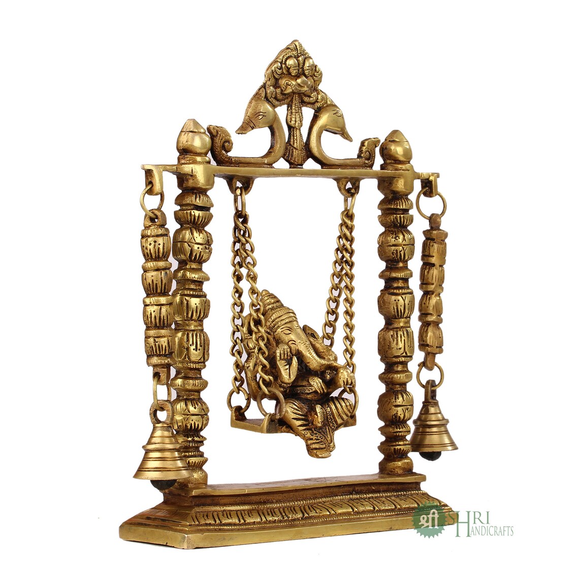 Brass Ganesh Statue on Jhula, Hindu God of Good Luck & New Beginning ...