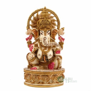 Lord Ganesha Statue Sitting, Gold Painted Sculpture, Hindu God Figurine ...