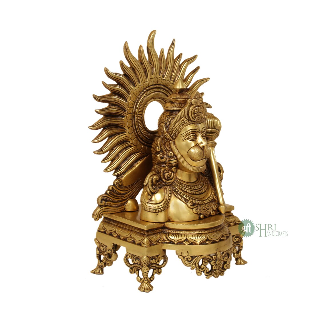 Brass Hanuman Statue, Religious Hindu Statue With Gada, Indian Bahubali ...