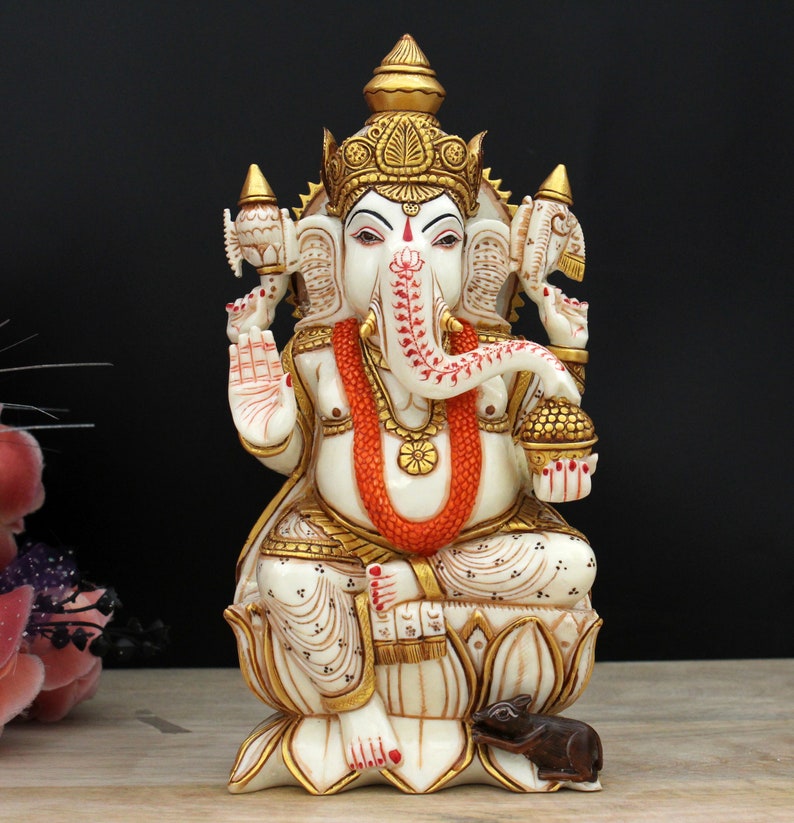 Handmade Resin Lord Ganesha Statue Sitting Gold Painted - Etsy