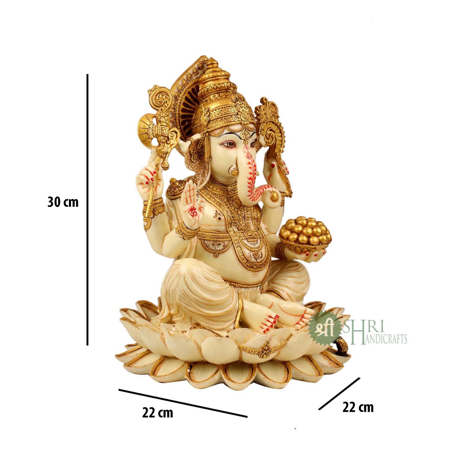 Ganesha Statue 30 CM Hand Painted Lord Ganesha Idol on Lotus - Etsy Canada