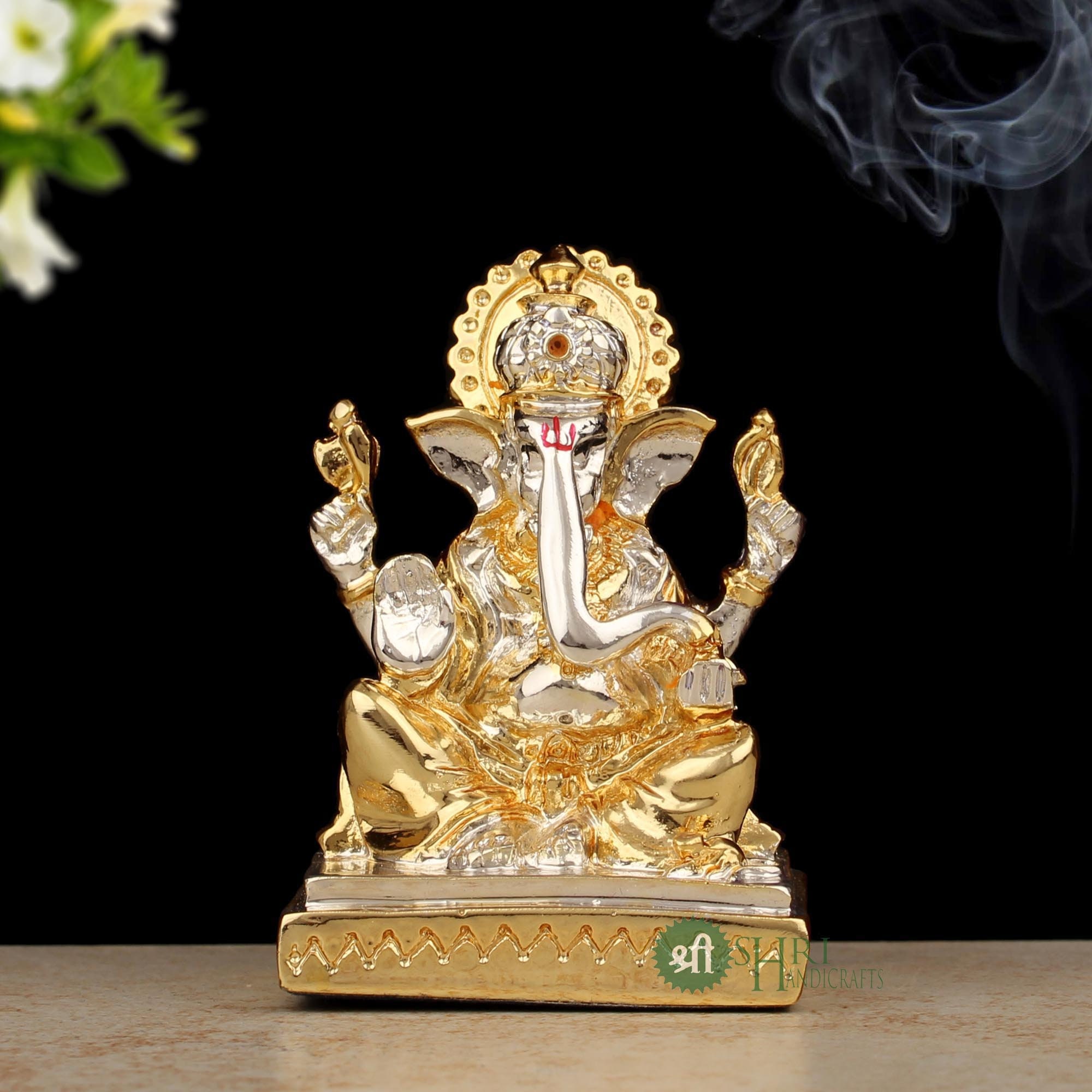 Lord Ganesha Statue for Car Dashboard, Gold Plated Sculpture, Hindu God ...