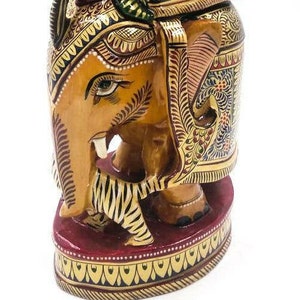12" Wooden Hand Carved Golden Elephant Statue Sculpture With Painting ...
