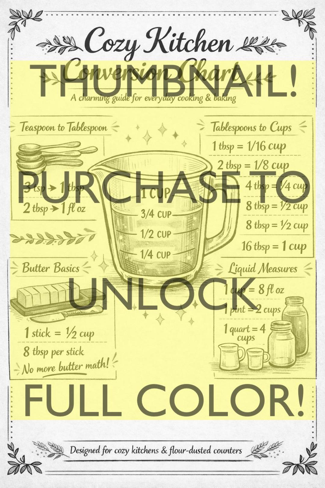 Farmhouse Kitchen Conversion Chart, Rustic Printable (digital Download ...
