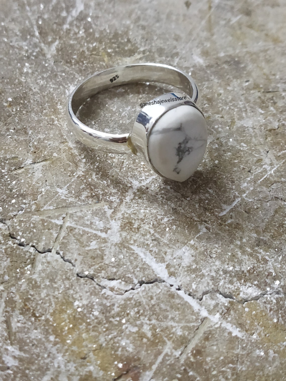 Buy White Howlite Ring, 925 Sterling Silver, White Elegant Turquoise ...