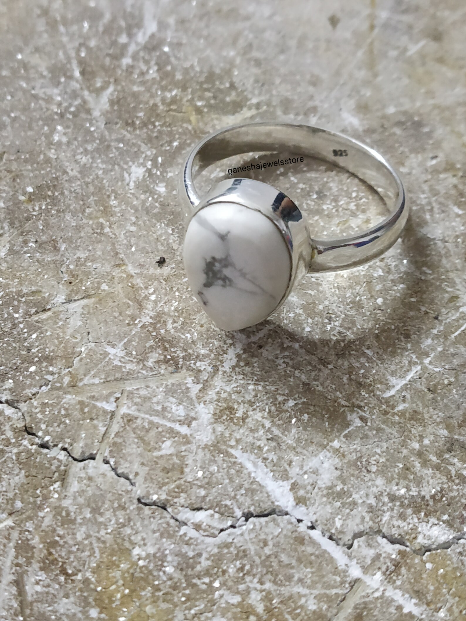 Buy White Howlite Ring, 925 Sterling Silver, White Elegant Turquoise ...