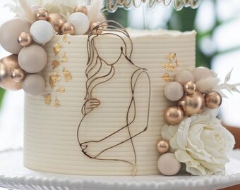 Pregnant Woman Line Drawing Silhouette Cake Charm, Expecting Mother ...