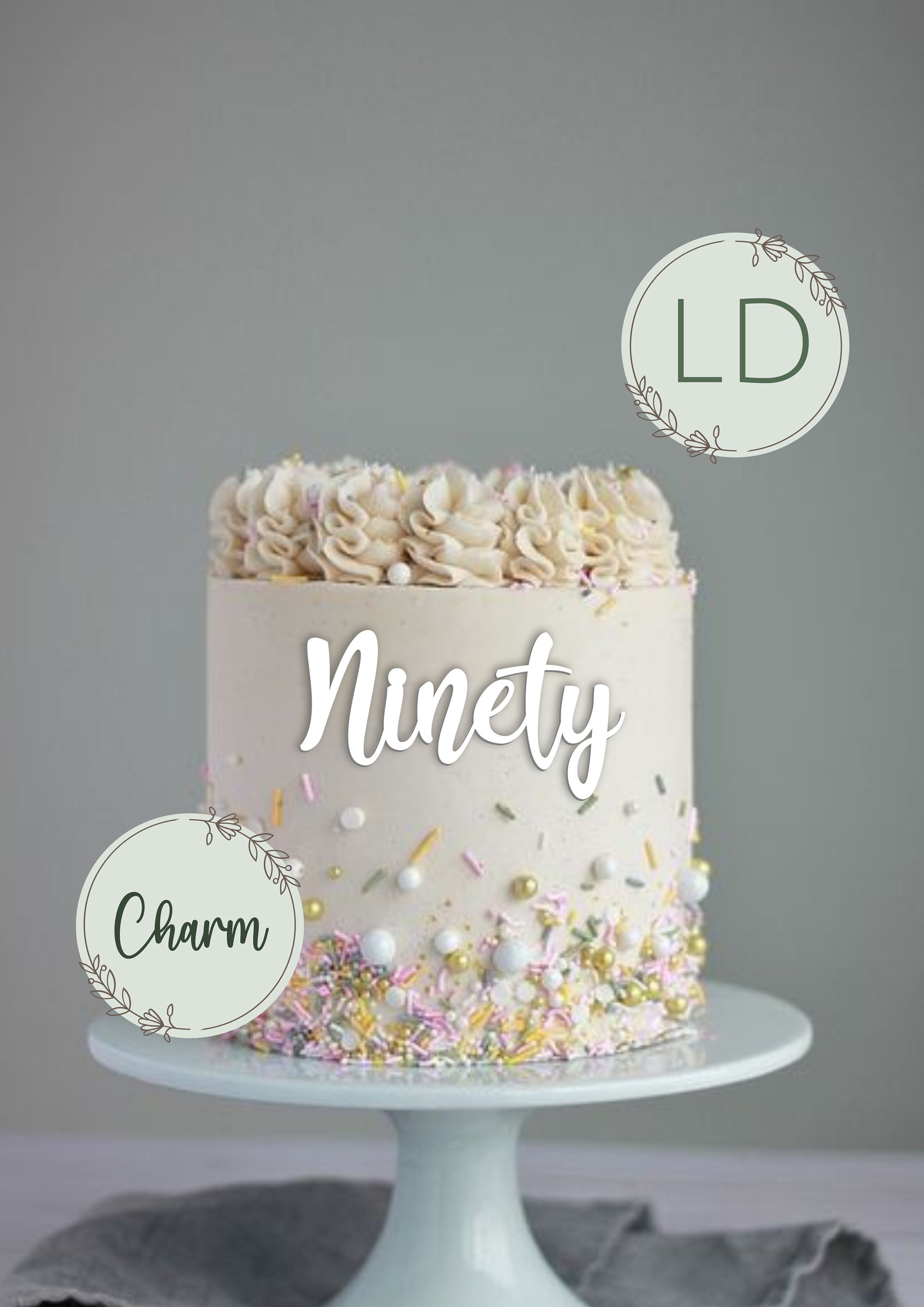 Acrylic 'ninety' Cake Topper or Charm. Various Fonts, Colours & Sizes ...