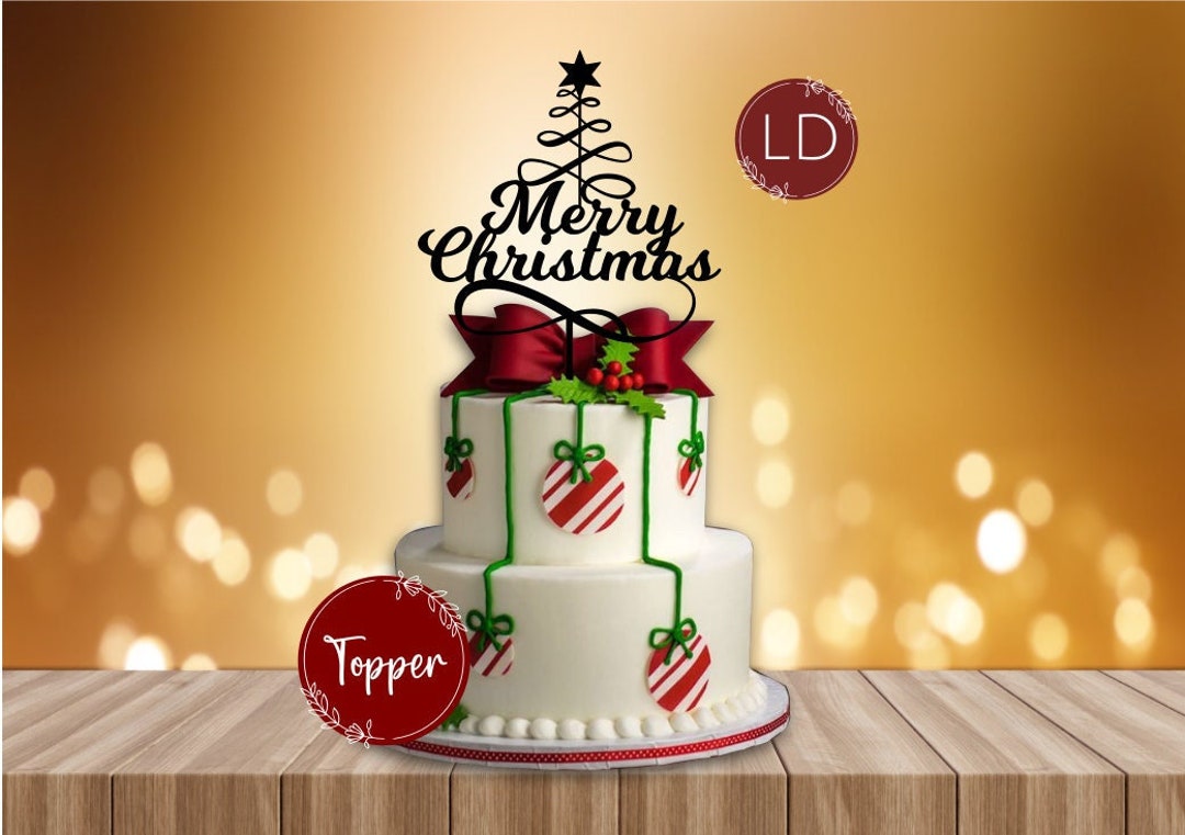 Merry Christmas Tree Design Cake Topper. Various Colours & - Etsy