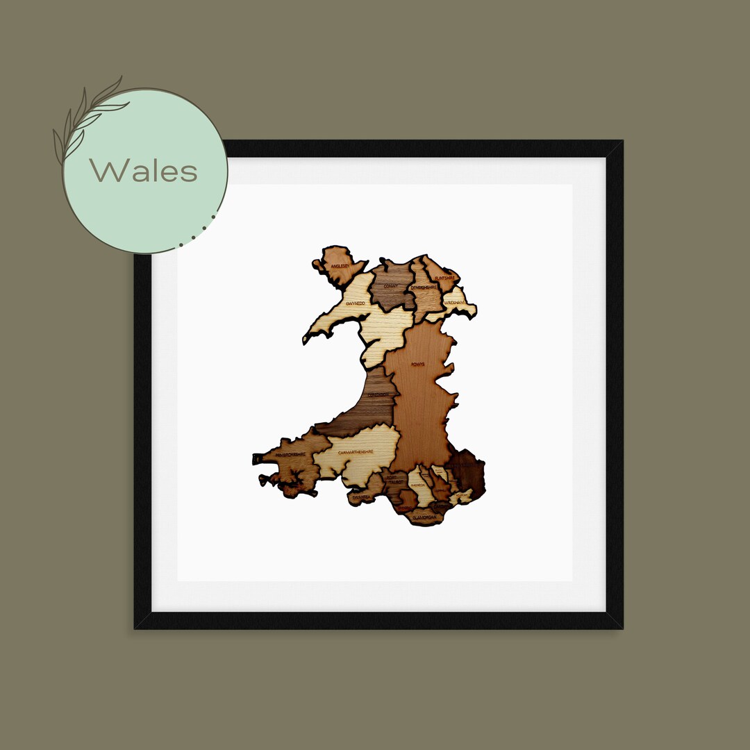 Handmade, Wooden Map of Wales, World Map. Framed Home, Office, Custom ...