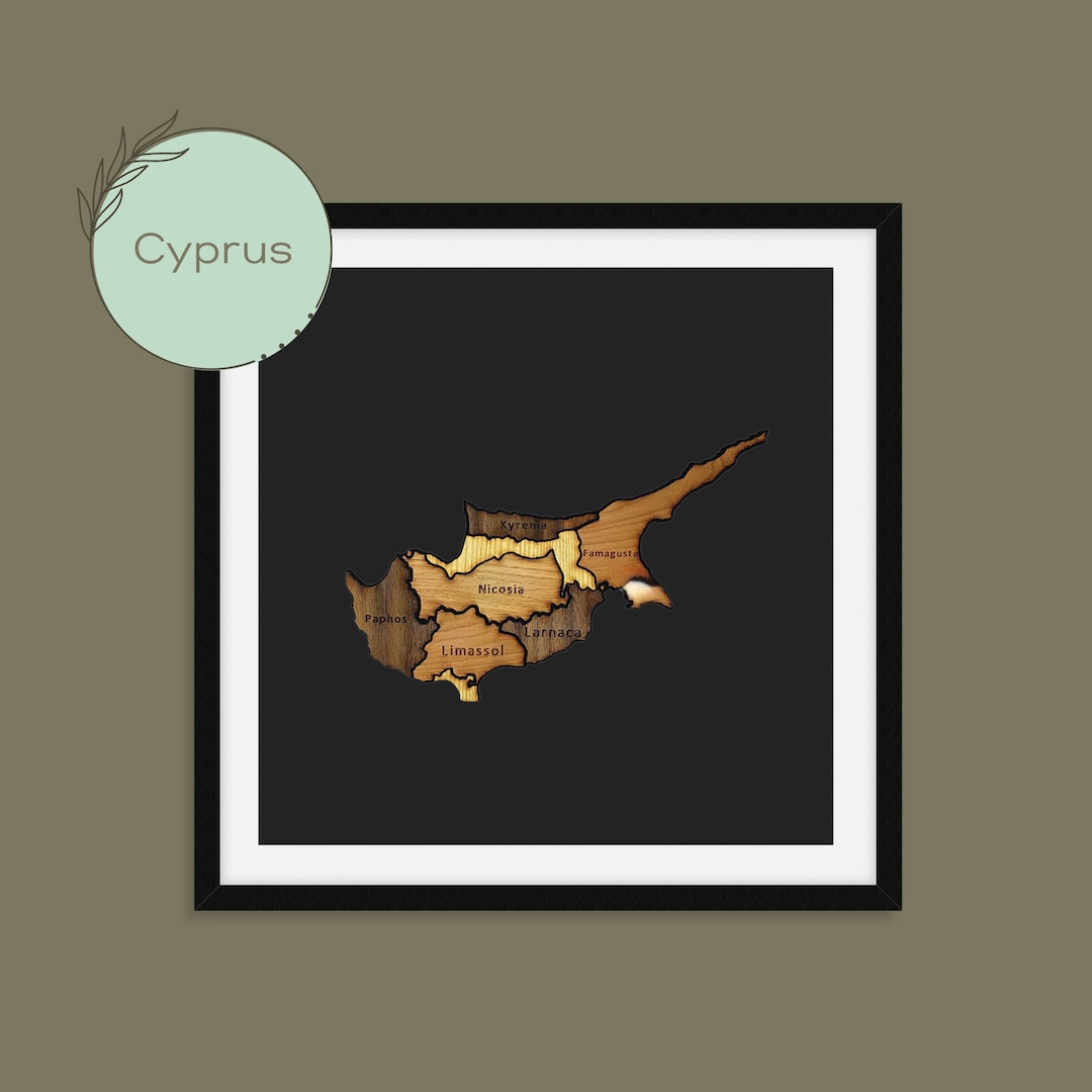Handmade, Wooden Map of Cyprus, World Map. Framed Home, Office, Custom ...