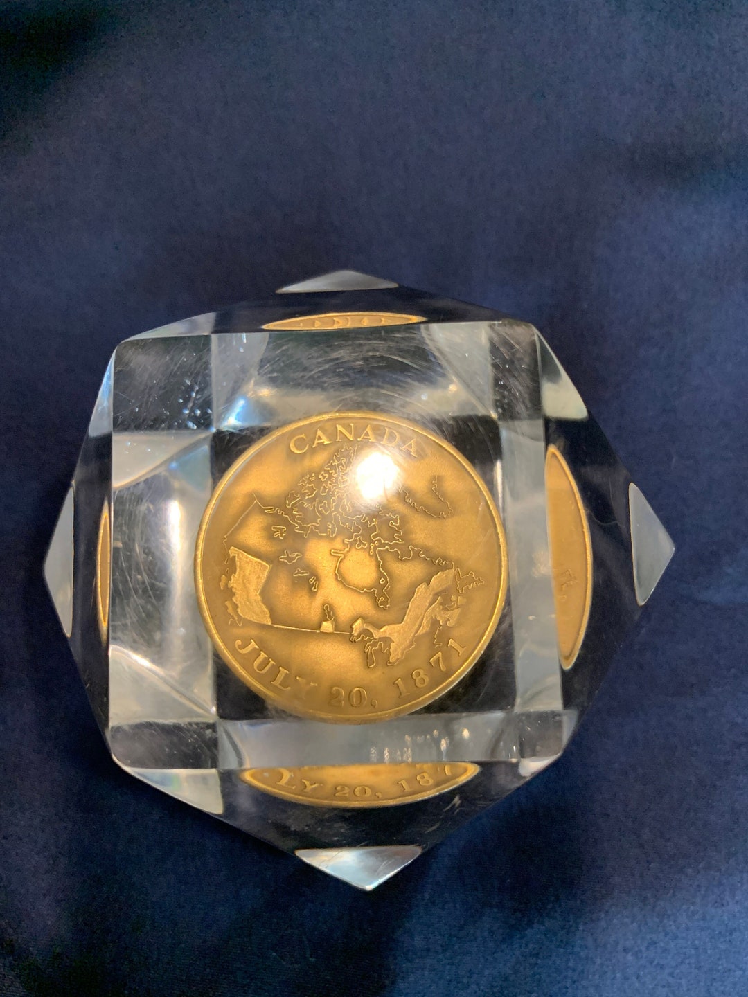 Vintage Lucite Paperweight With Commemorative 1971 Canadian Coin Inside ...