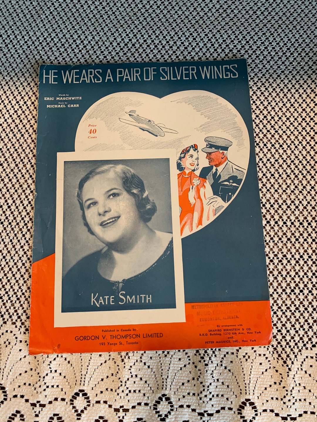Vintage Piano Music 1941 WW2 Era he Wears A Pair of Silver Wings Kate ...