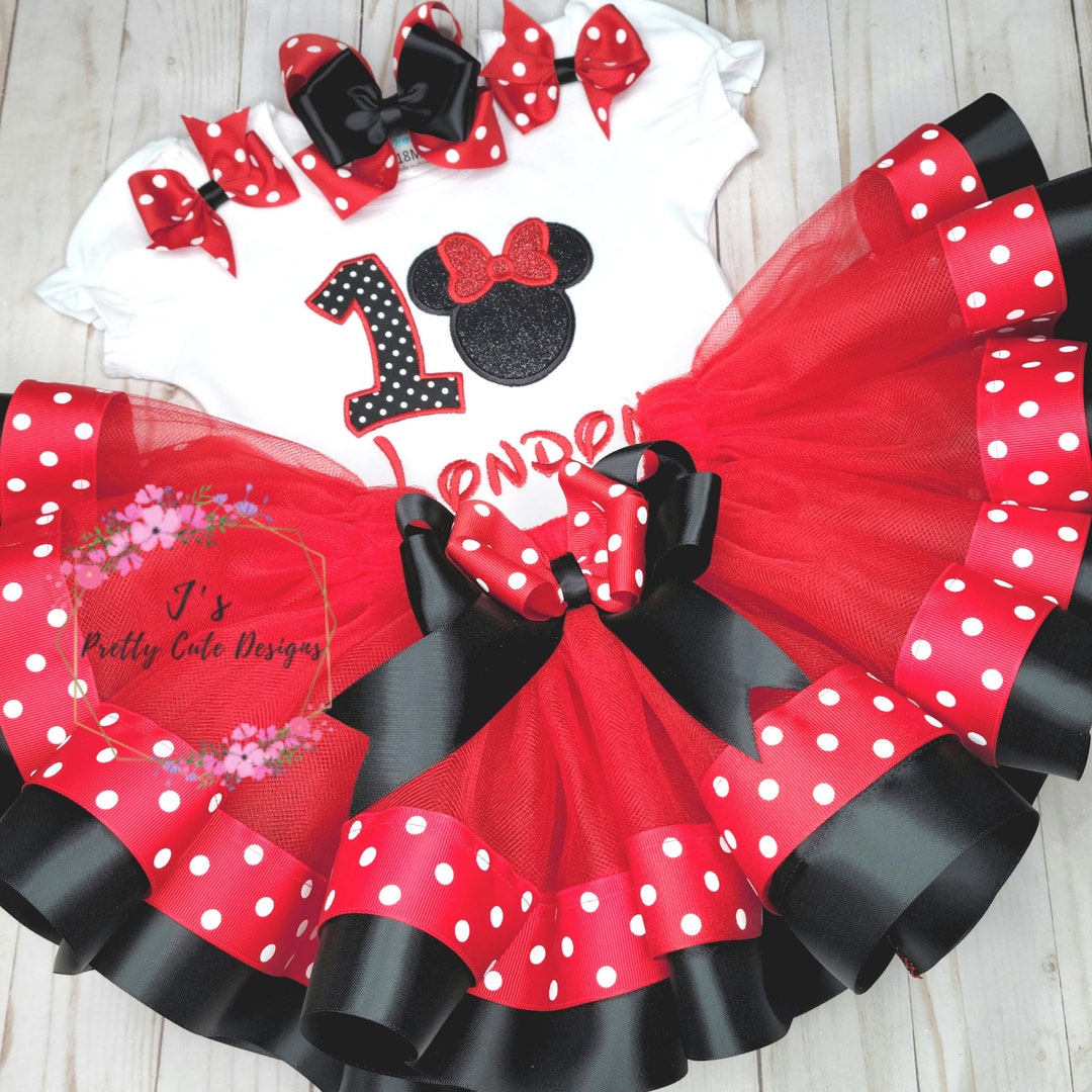 Minnie Embroidered 1st Birthday Tutu Set/ Red and Black Mouse Tutu ...