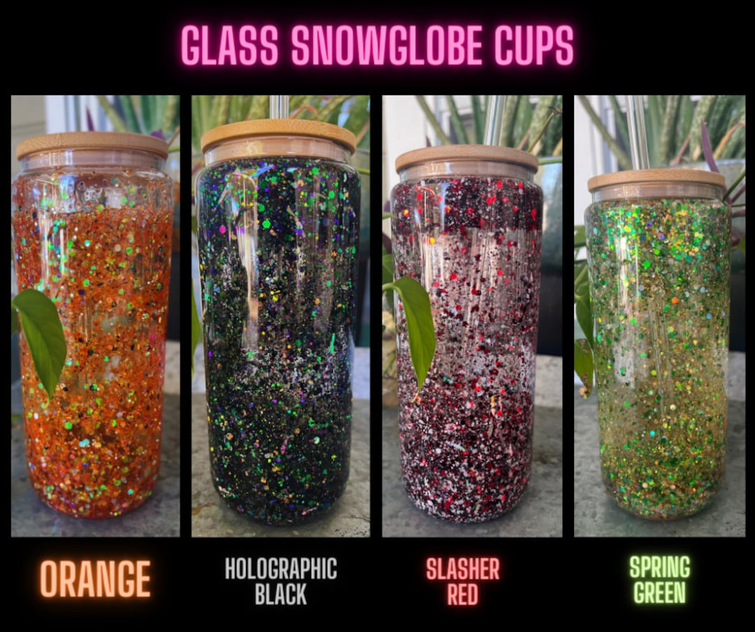 Glass Snowglobe Cup With Lid and Straw 16 Oz - Etsy