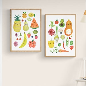 Happy Fruit Print | Cute Fruity Poster Apple Banana Berry Kids Vegan ...