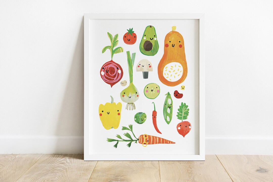 Happy Veggies Vegetables Print | Kids Room Playroom Nursery Vegan ...