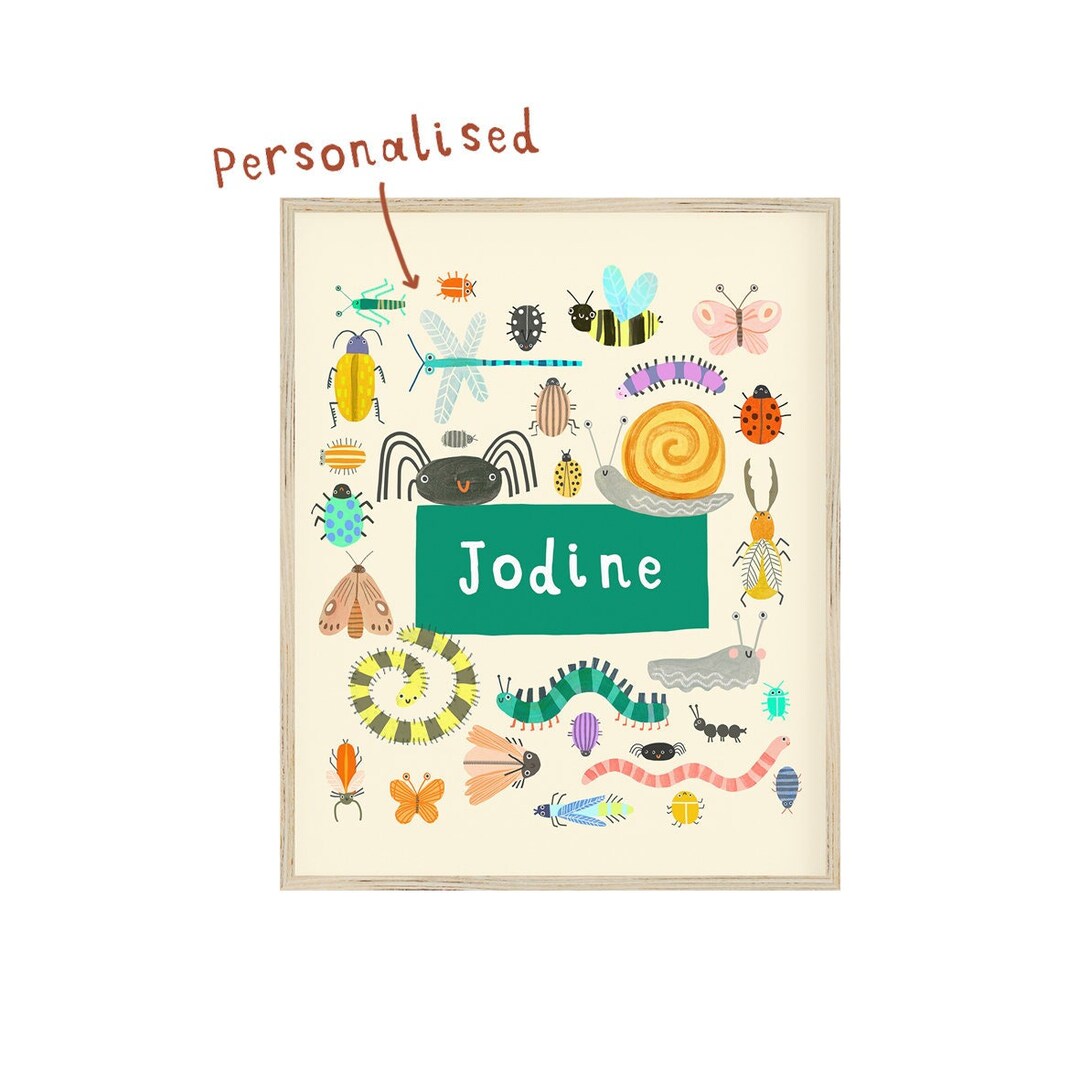 Personalised Bug Name Print | Insects Creepy Crawlies Animals Kids Room ...