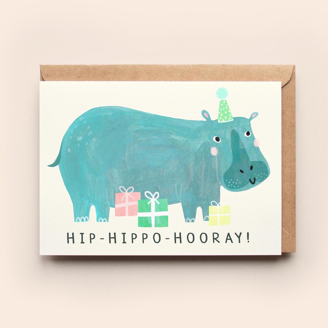Hippo Birthday Card | Birthday Party Hippopotamus Jungle Children's ...