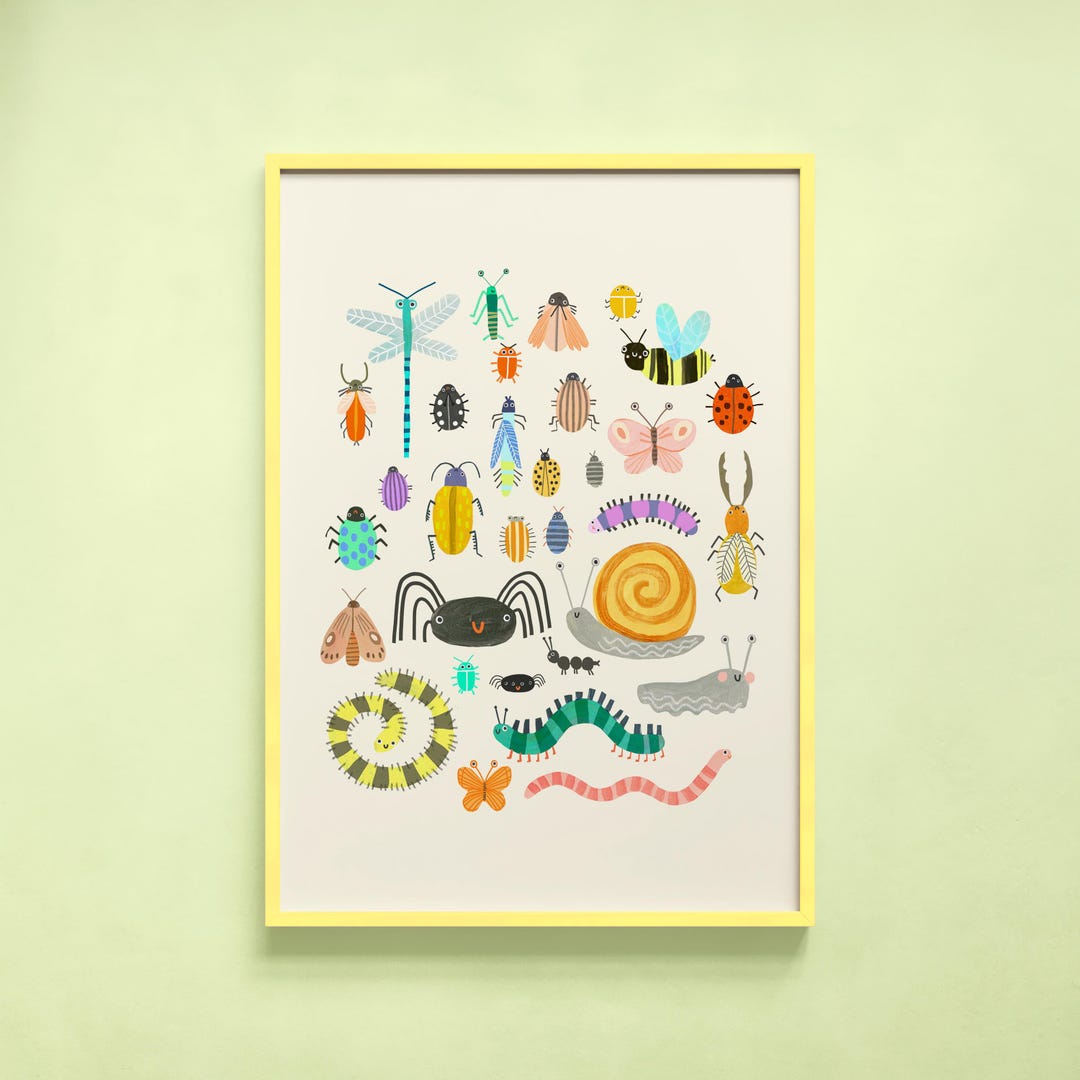 Bugs Print | Creepy Crawlies Bug | Spider Worm Beetle Nursery Kids Room ...