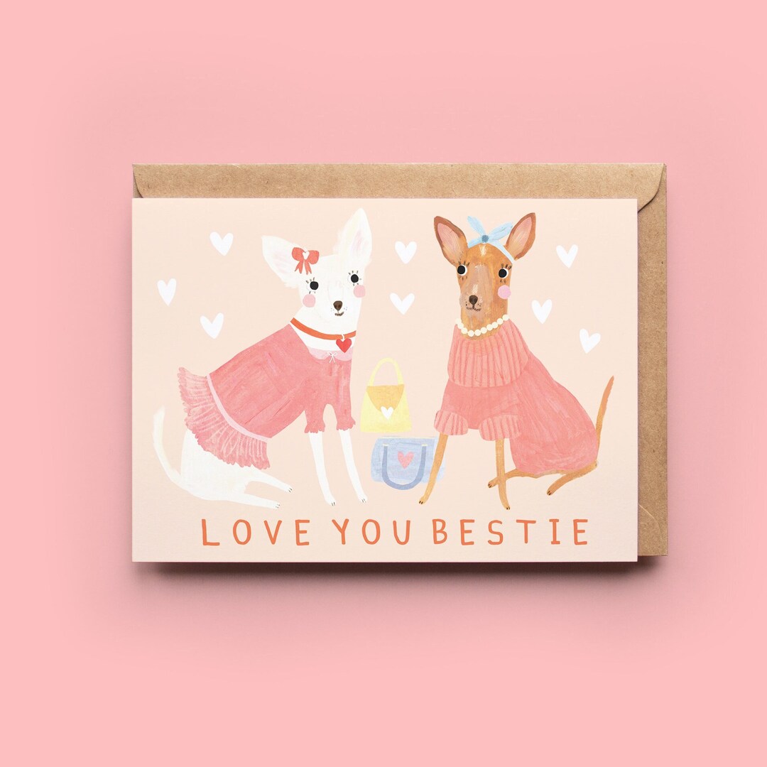 Bestie Pups Card Dog Birthday Card Cute Bestie Pink Galentines BFF Just ...