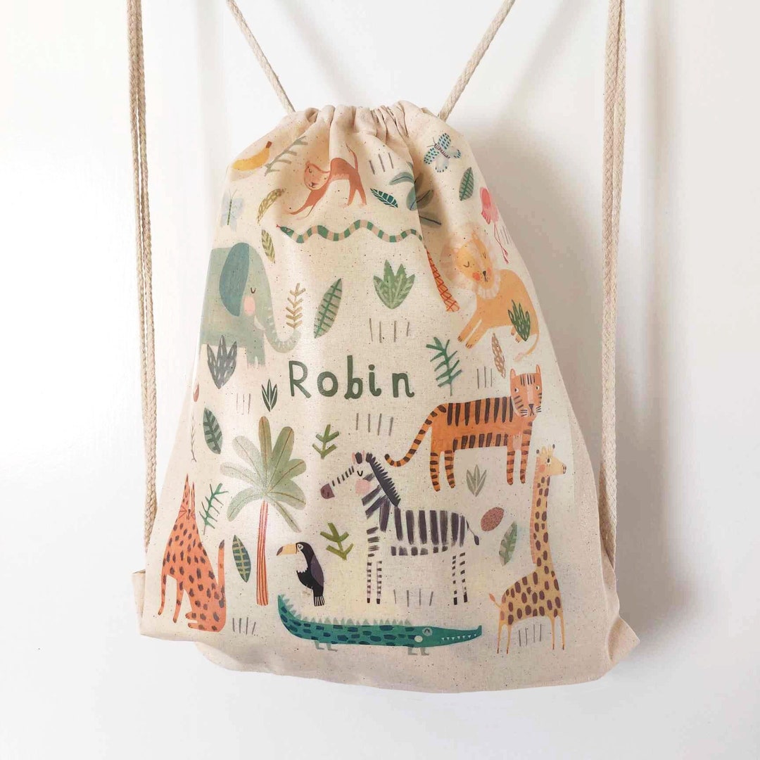 Personalised Jungle Kids Drawstring Bag Children's Gift Nursery New ...