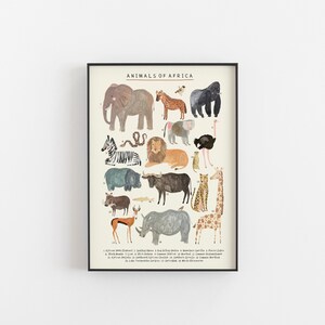 African Animals Continent Print | Africa Safari Lion Elephant Rhino ...