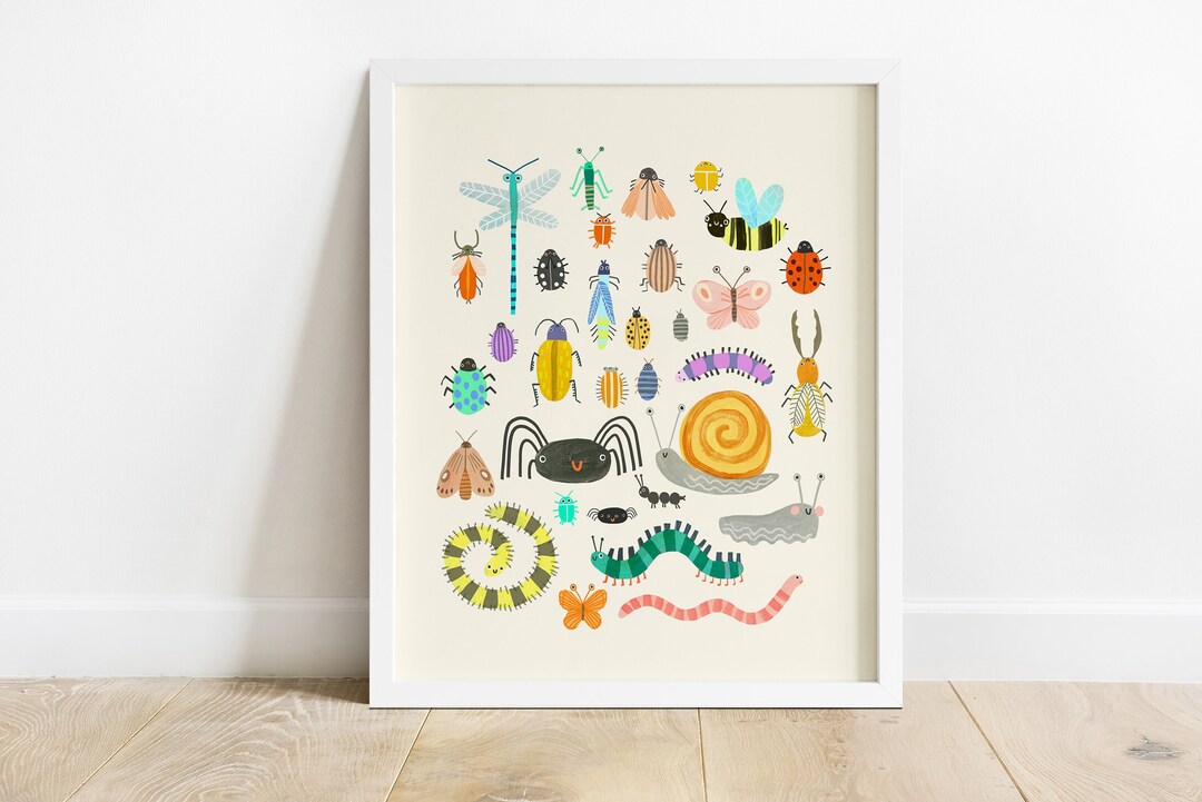 Bugs Print | Creepy Crawlies Bug | Spider Worm Beetle Nursery Kids Room ...