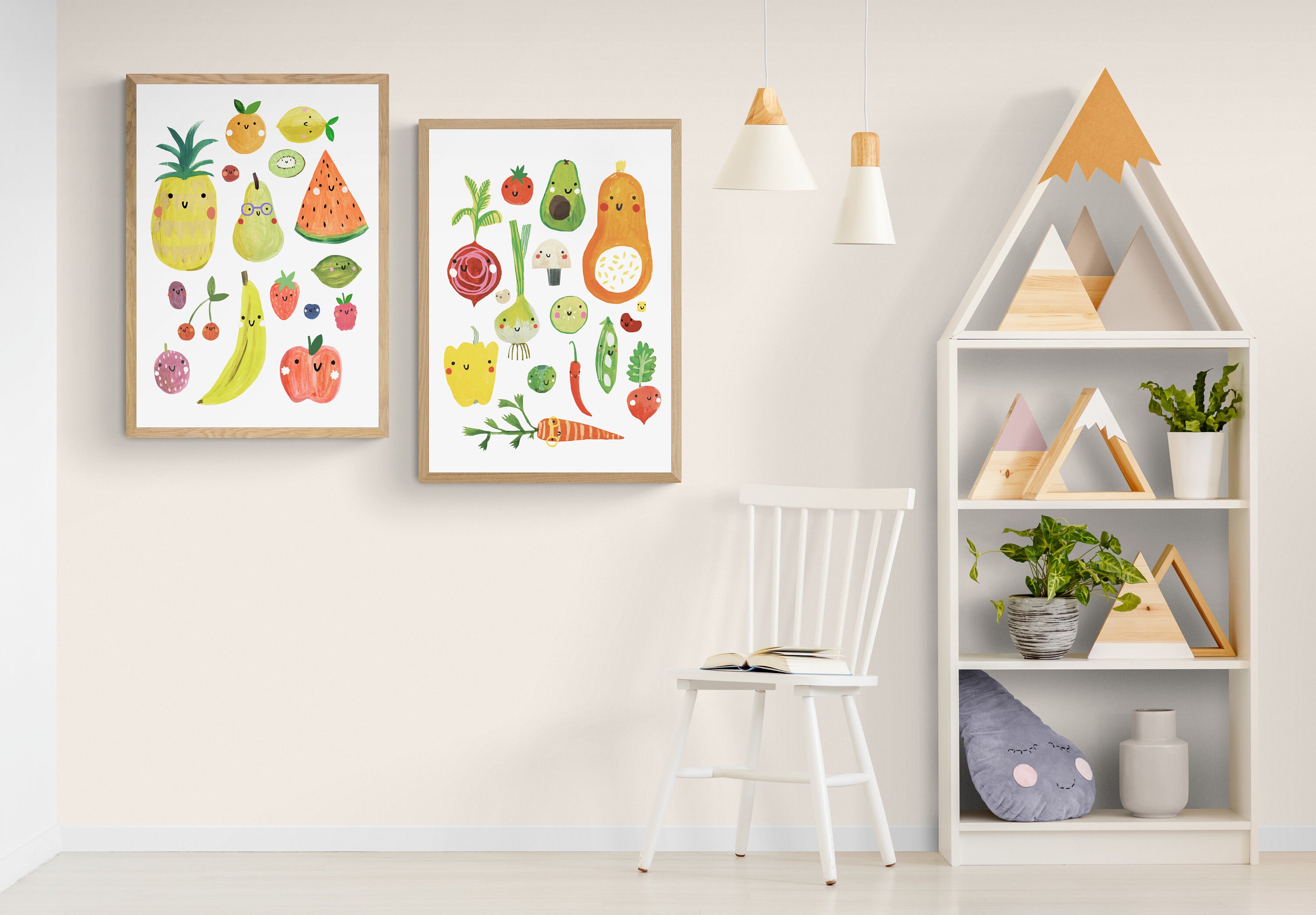 Happy Fruit Print Cute Fruity Poster Apple Banana Berry - Etsy UK