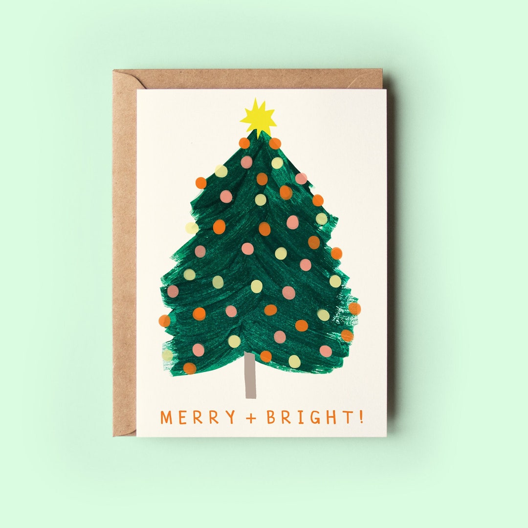 Merry and Bright Tree Christmas Card | Xmas Tree Christmas Merry ...
