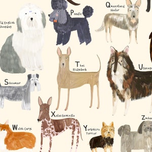 Dog Breeds Alphabet Print | A-Z Identification Poster Dogs Breed Pet ...