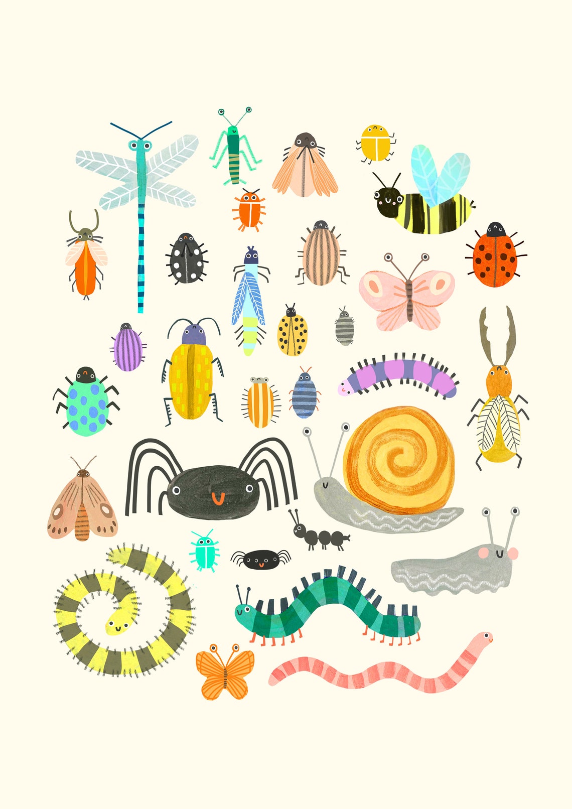 Bugs Print Creepy Crawlies Bug Spider Worm Beetle - Etsy UK