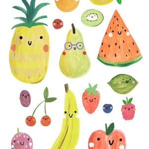 Happy Fruit Print Cute Fruity Poster Apple Banana Berry - Etsy UK