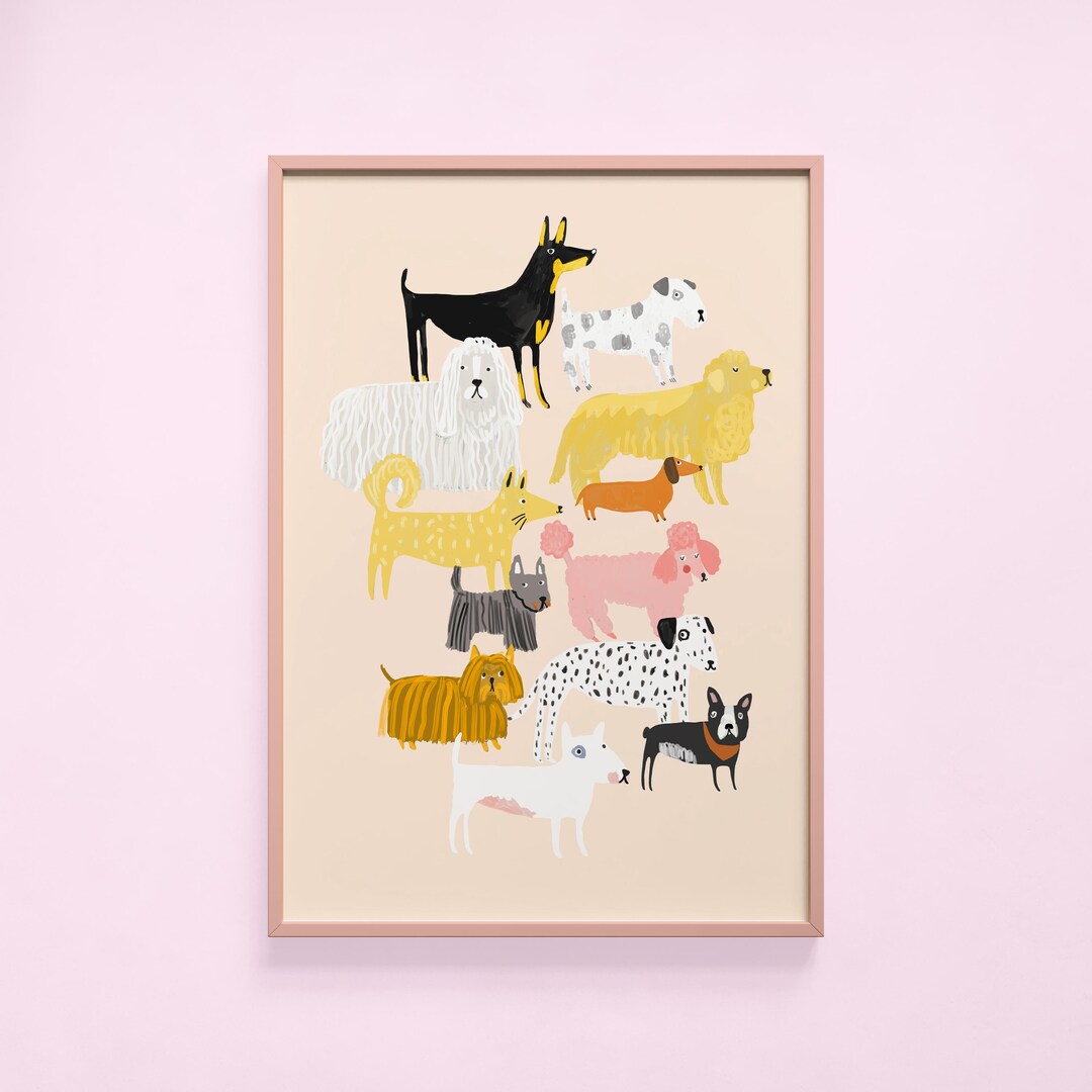 Pink Dogs Print | Dog Breeds | Poodle Dalmatian Dachshund Frenchie ...