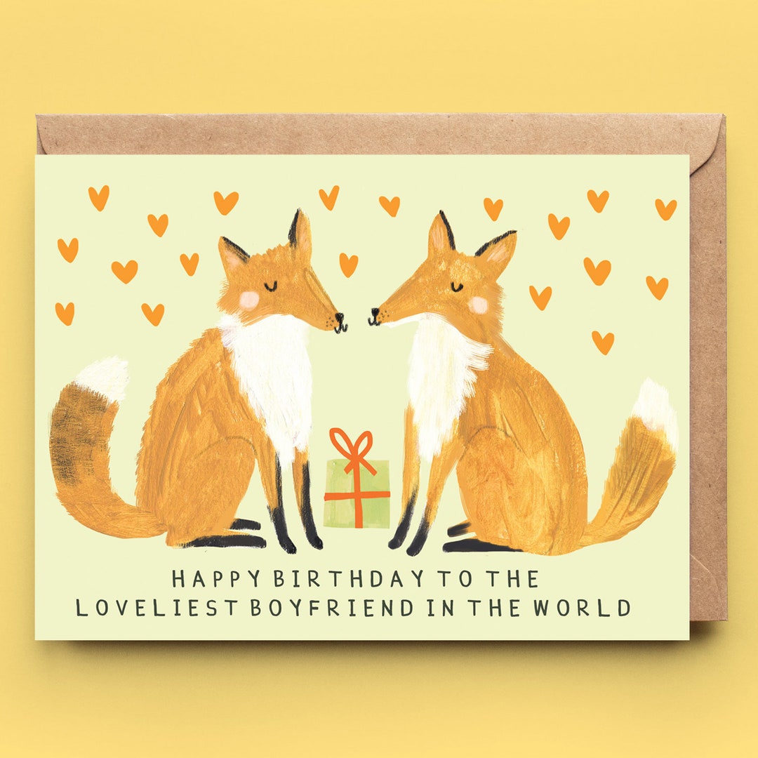Fox Boyfriend Birthday Card Partner BF Other Half Love Cute Funny Cards ...