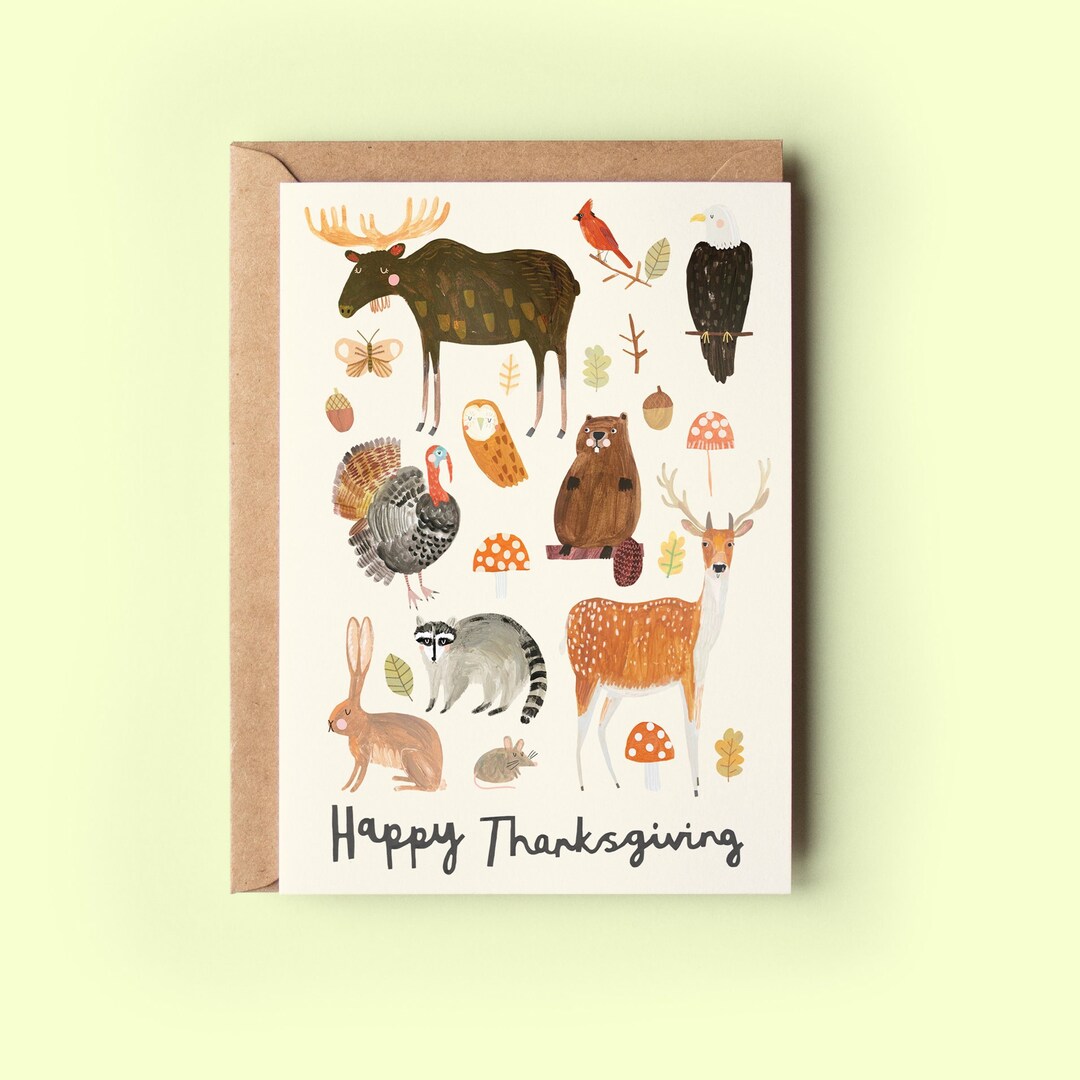 Happy Thanksgiving Card | Autumn Fall Winter Thankful American Animals ...