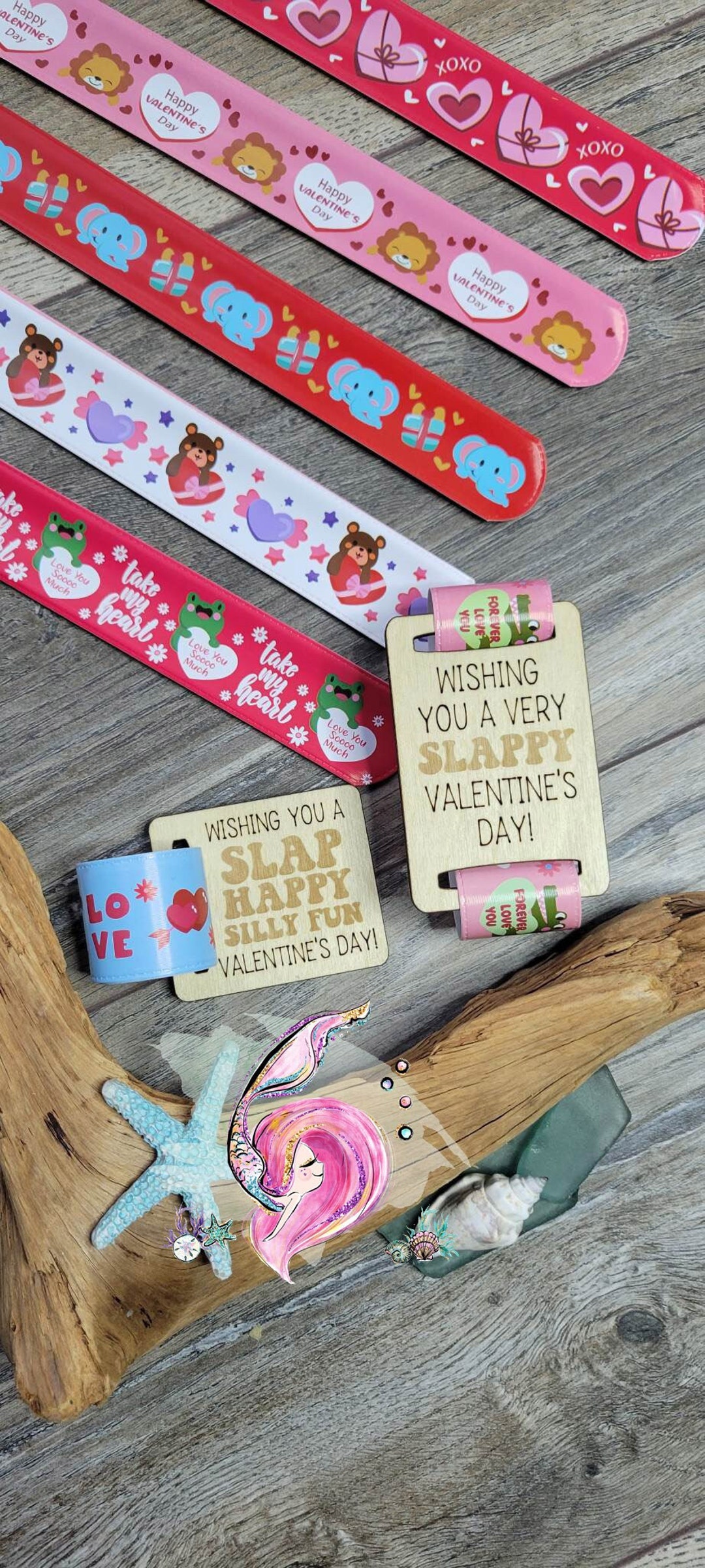 Slap Bracelet Valentine's Day, Non Candy Valentine, Wood Valentine ...