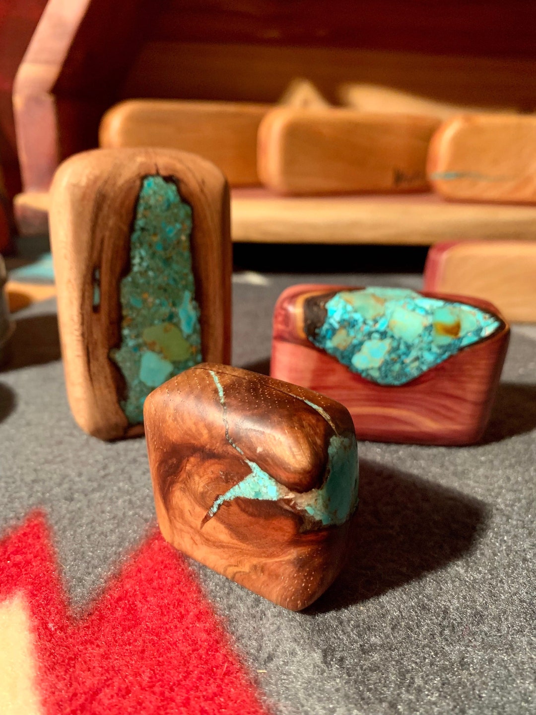 Fine Art Hand Meditation Rattles/ Cherry Wood Turquoise Inlay, Galaxy ...