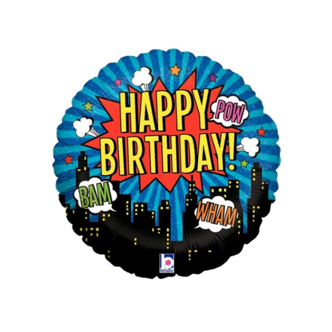 Holographic Style Comic Book Themed Birthday Mylar Latex Free 18 ...