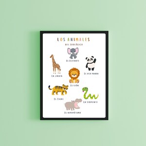 Spanish Zoo Animals Vocabulary Educational Printable Poster - Etsy
