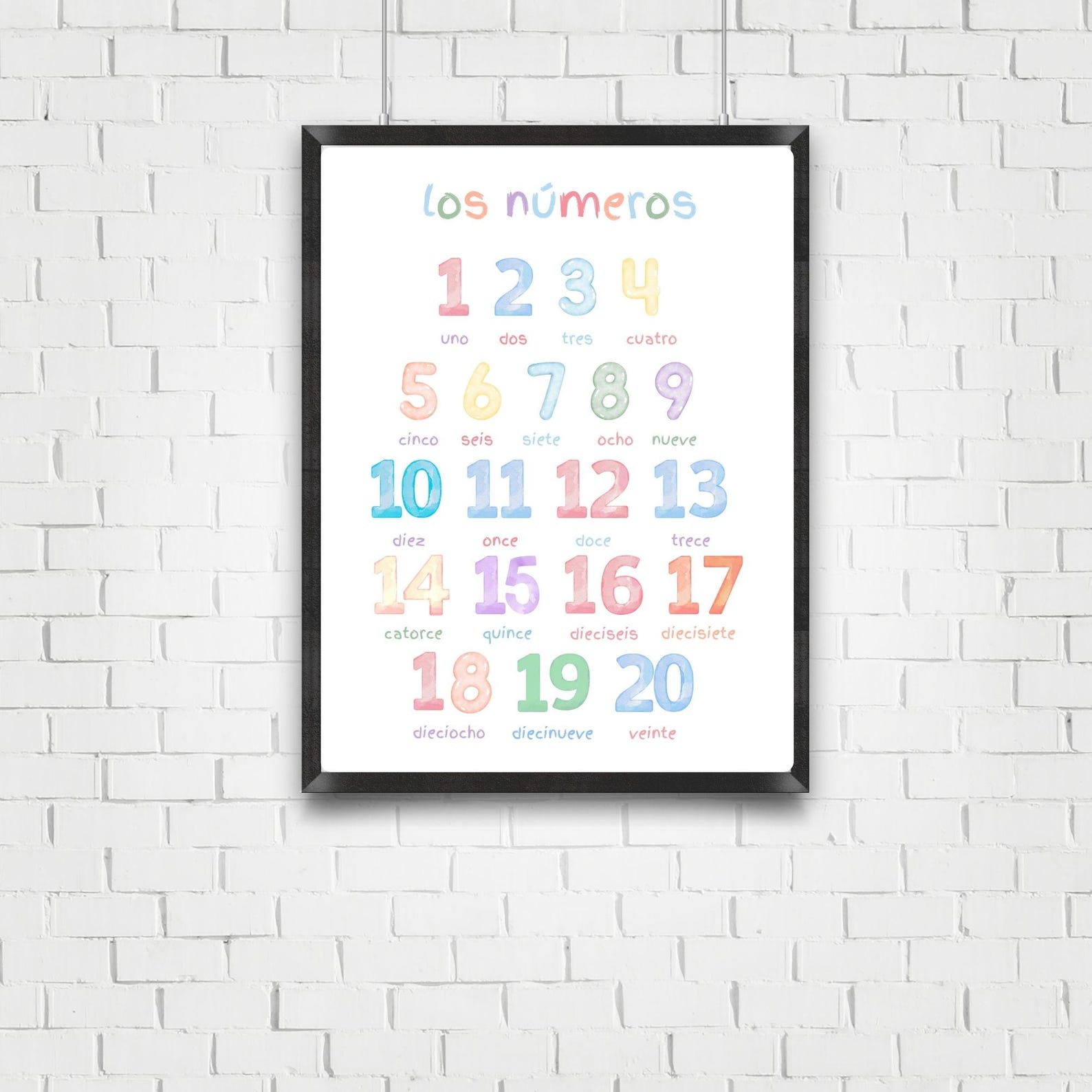 Spanish Watercolor Numbers 1-20 Printable Educational Poster - Etsy