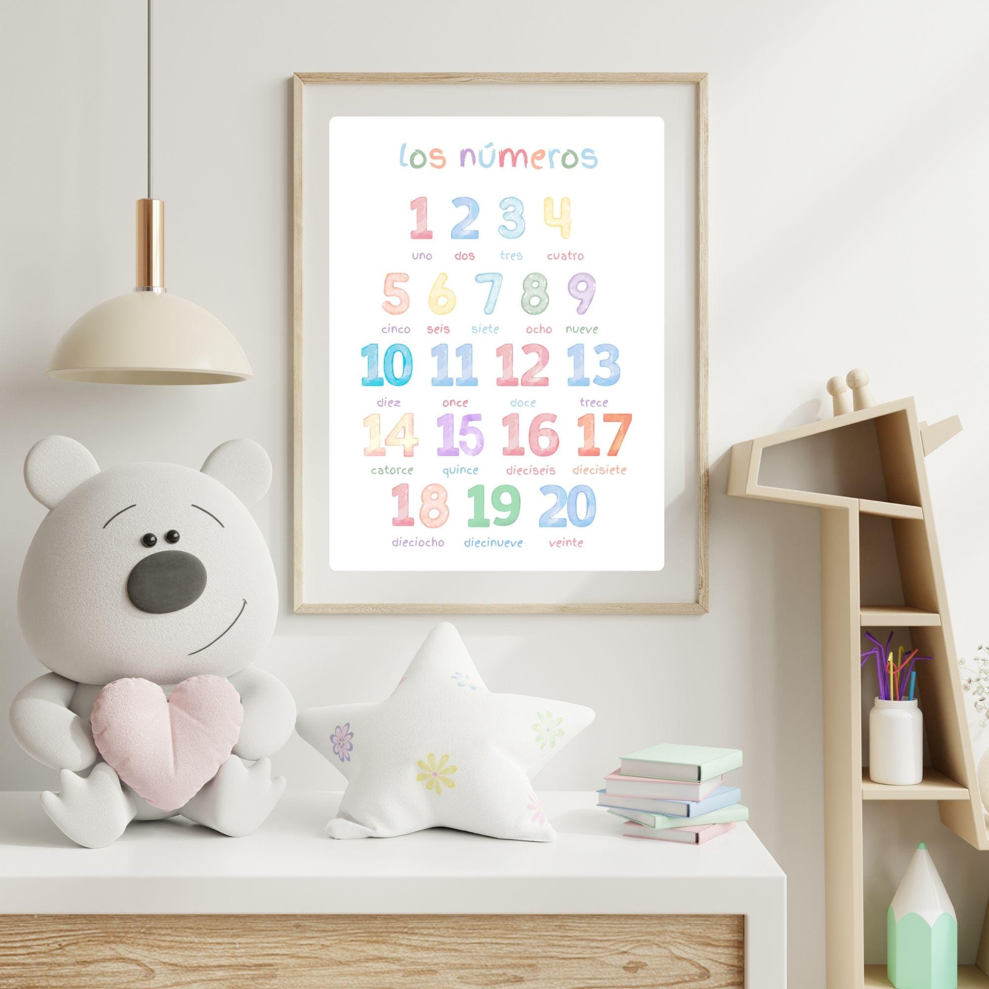 Spanish Watercolor Numbers 1-20 Printable Educational Poster - Etsy