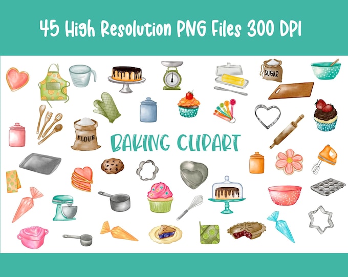 Baking Clipart. Hand Drawn Cake, Cookie, Meringue Clip Art. Bakery ...