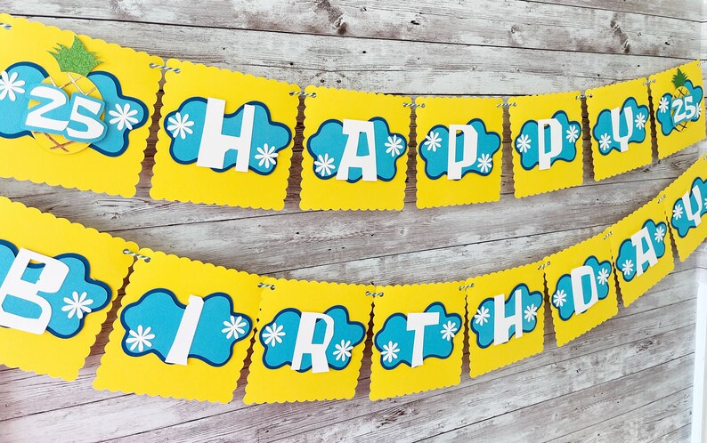 Tropical Happy Birthday Banner, Pineapple Tropical Party Decorations - Etsy