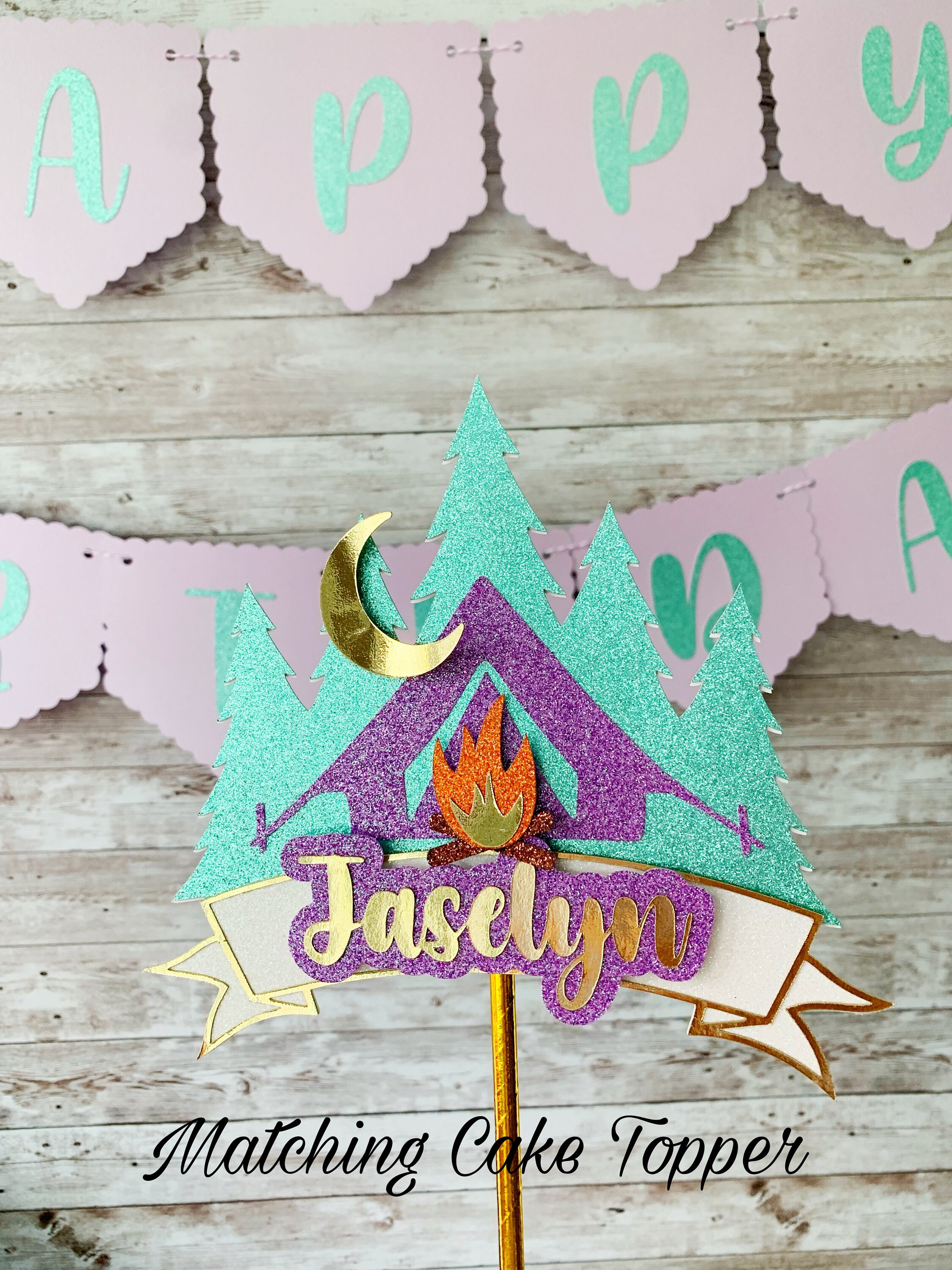 Camping Birthday, Camping Party Decor, Glamping Birthday Banner, Happy ...