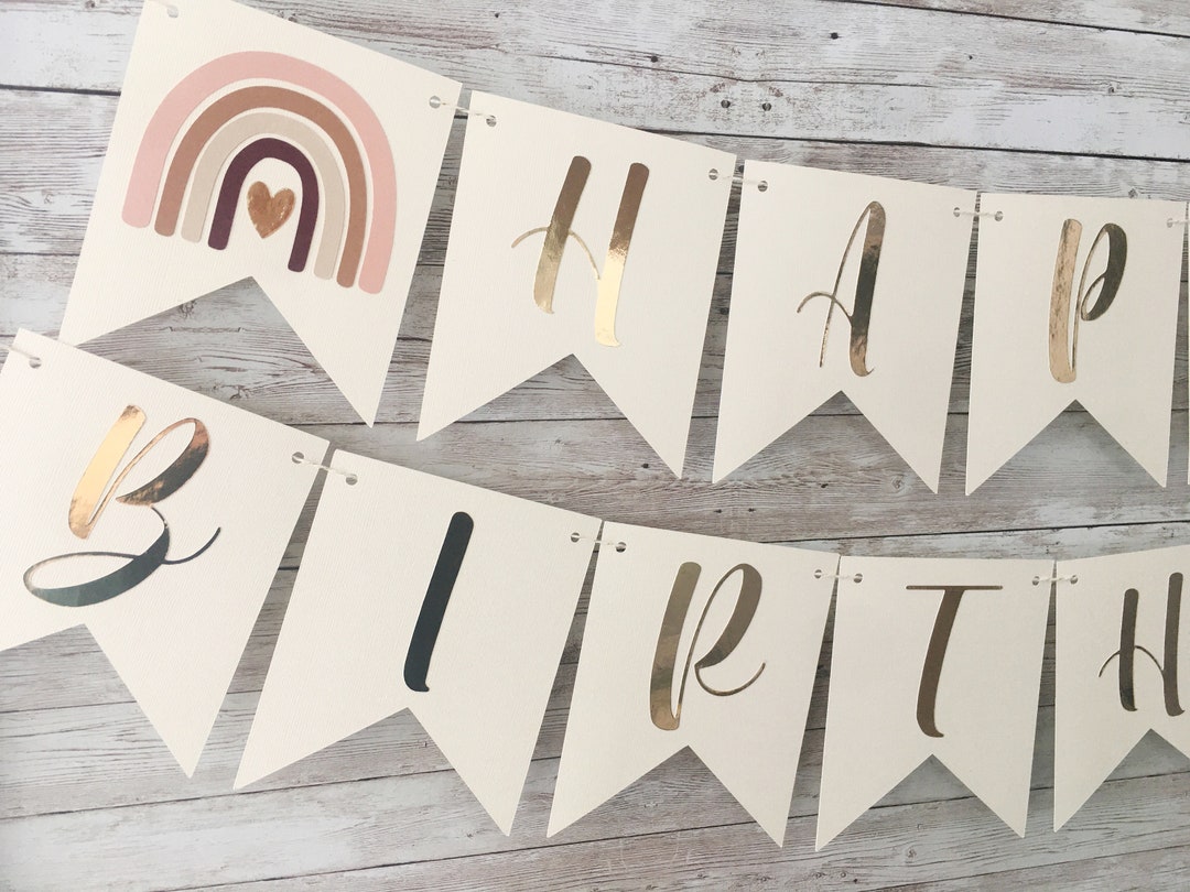 Boho Rainbow Happy Birthday Banner, Boho Rainbow Birthday Party ...